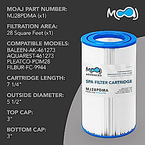 MOAJ Advanced Spa Filter Replaces PDM28, Aquarest Spas 461273, Filbur FC-9944, Baleen AK-461273, Spa Daddy SD-01392, Dream Maker 461273, PLFPDM28 | 7 1/4" x 5 1/2" | 28 SQ FT | Washable & Reusable