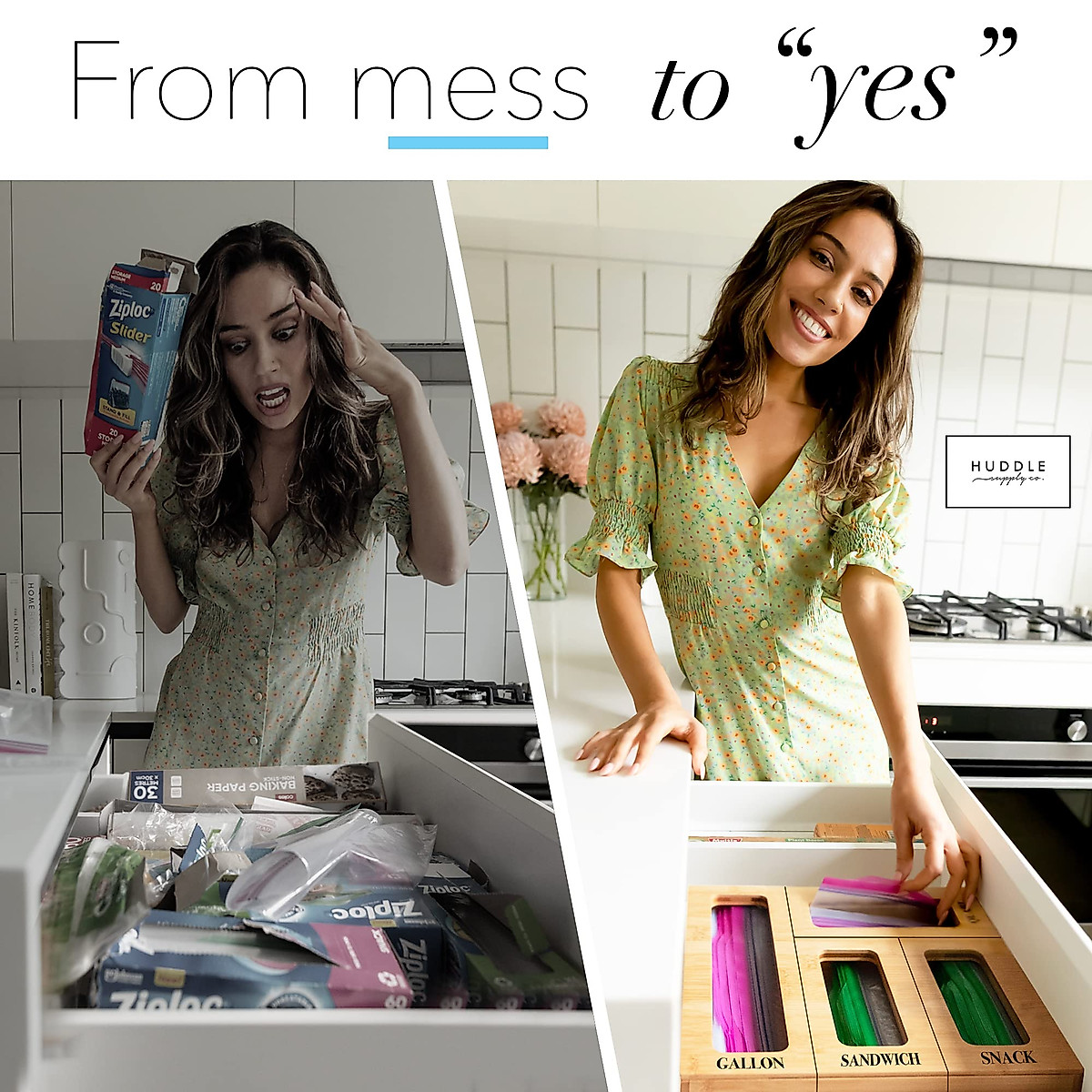 BAGGIE BOSS 4PC Configurable Bamboo Ziplock Bag Organizer Dispensers with Easy-Find Etched Labels - Fits Slider Bags, Solid Thick Bamboo Baggie Organizer, Easy-Read Etched Labels, Baggie Holder