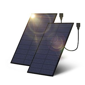 5W Solar Panel，Solar Panel Charger for Rechargeable Battery Powered Surveillance Cam with Micro USB to USB C Input Port for Phone iPad Outdoor Use (Black)