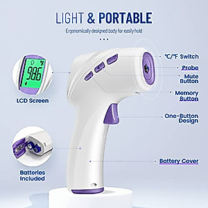 GoodBaby No-Touch Digital Forehead Thermometer, Infrared Thermometer for Adults, Kids & Babies, 1 Second Measurement, Fever Alert and 35 Sets Memory, Purple