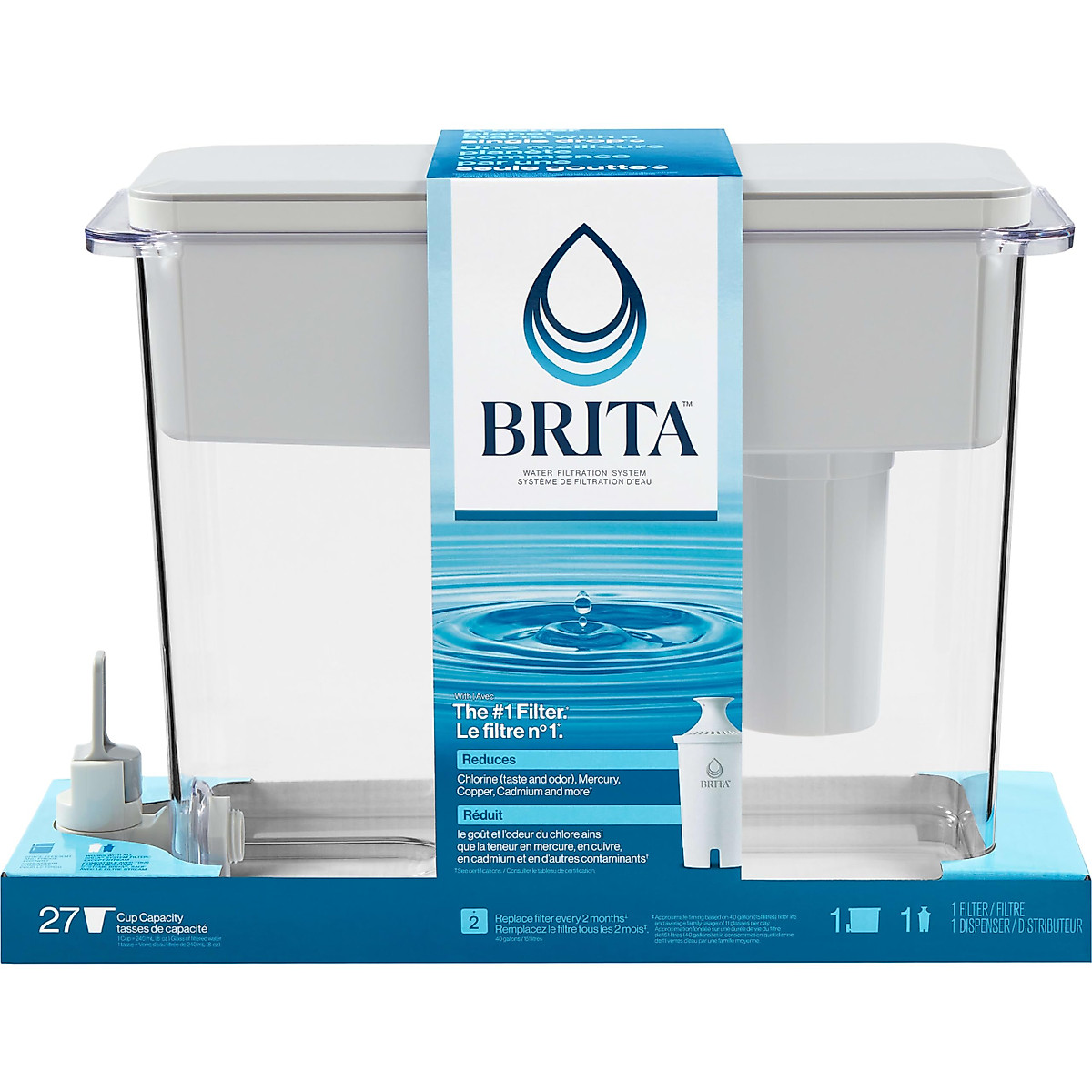 Brita UltraMax Large Water Dispenser With Standard Filter, BPA-Free, Replaces 1,800 Plastic Water Bottles a Year, Lasts Two Months or 40 Gallons, Includes 1 Filter, Kitchen Accessories, Large - 27-Cup