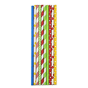 Norpro Paper Drinking Straws, Fiesta (200 Pack), 100% Biodegradable-Assorted Colors & Patterns, Multicolor