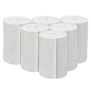 Premium Elastic Bandage Wrap (3" Wide, 6 Pack) - Made of USA Grown Cotton - Hook & Loop Fastener at One End - GT Latex Free Hypoallergenic Compression Roll for Sprains & Injuries