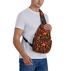 JSHXJBWR Funny Halloween Sling Bag For Women Men Halloween Ghost Spider Web And Skull Crossbody Shoulder Bags Backpack Adjustable Casual Trendy Daypacks Chest Bag For Hiking Travel Cycling