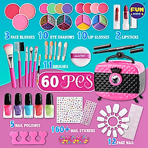 60Pcs Kid Makeup Kit for Girls 6-12, FunKidz Three Layers Folding Make Up Box Toy Set Child Beauty Cosmetic Kits for Little Girls Party Gifts