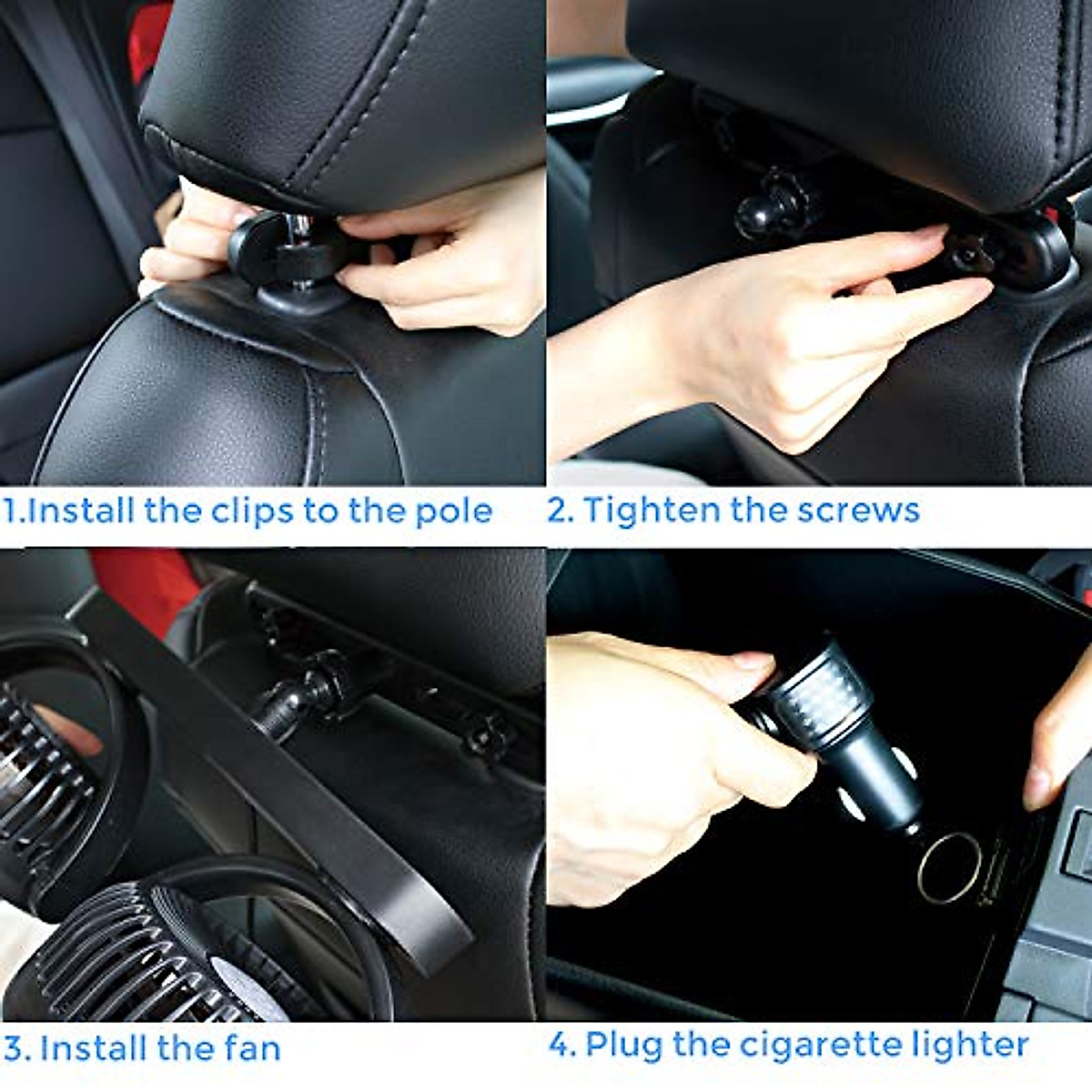 Poraxy Car Fans,12V/24V Electric Cooling Fan for Backseat, Headrest 360 Degree Rotatable Dual Head Rear Seat Air Fan for Sedan SUV RV Boat