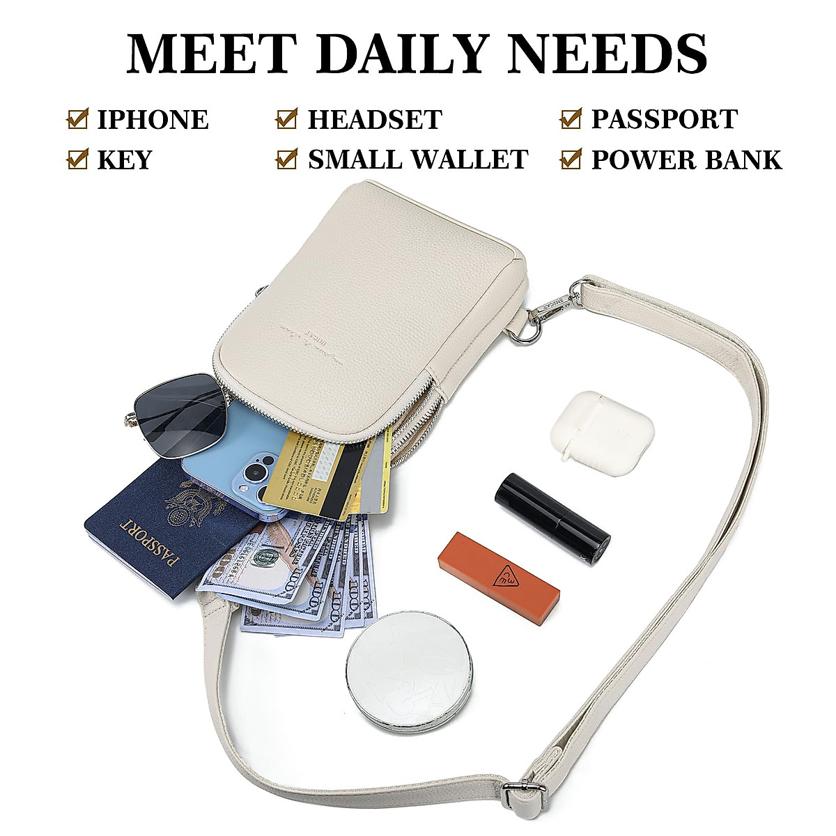 Haytijoe Small Crossbody Sling Bag for Women Travel Purses Anti Theft Cross Body Bag for Woman Fanny Packs(2-IN-1 Milky White)