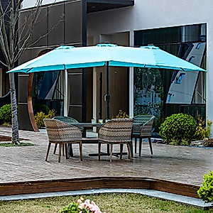 15Ft Lighted Patio Umbrella Extra Large Double Sided Market Table Umbrella with Lights & Crank Blue