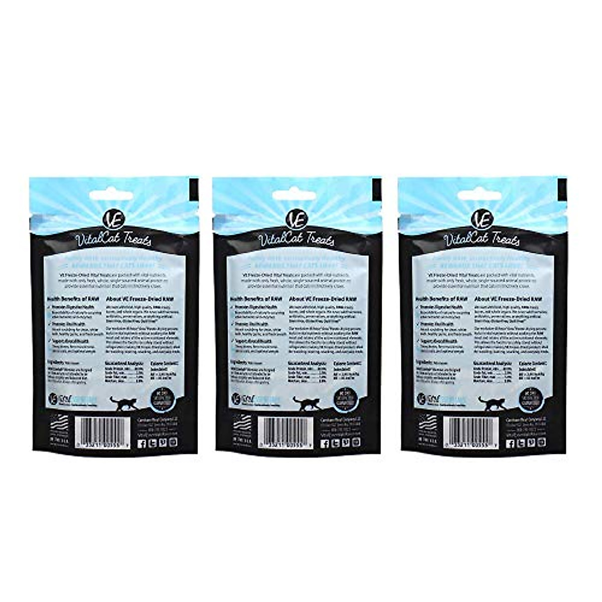 Vital Cat Vital Essentials Minnows Freeze-Dried Cat Treats - All Natural Raw Treat - Made & Sourced in USA - Grain Free - 0.5 oz Resealable Pouch - 3 Pack