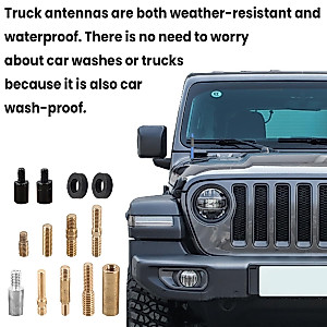 BESULEN Car Short Antenna, 4.7 Inch Carbon Fiber American Flag Aluminum Auto Radio Antenna for AM/FM Reception, Universal Replacement Car Antenna with 9 Adapters, 2 Screws, 2 Rubber Rings