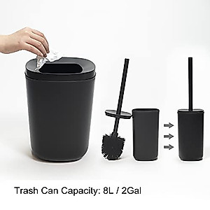 Bathroom Accessories Bath Set of 6 Complete, Toothbrush Holder, Soap Dispenser, Garbage Trash Can, Soap Dish, Toothbrush Cup and Toilet Brush Holder, Black