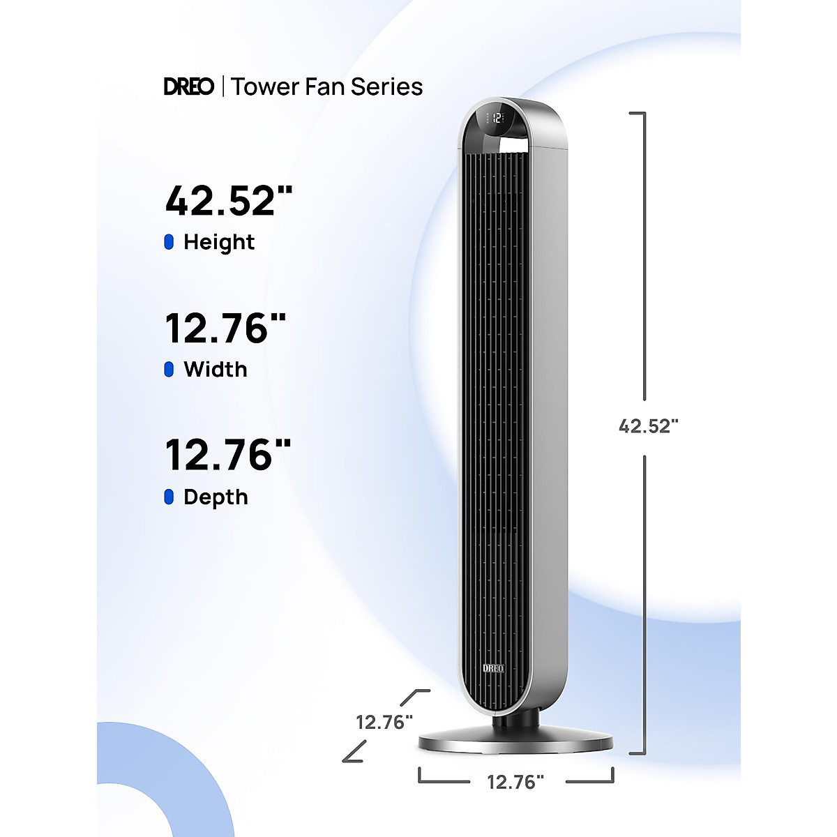Dreo Pilot Max 120° Oscillating Tower Fan, 42 Inch Bladeless Fan for Bedroom, 25dB Quiet DC Motor, Standing Fan with Remote, 12 Hyper Wind Speeds, 4 Modes, 12H Timer Floor Fans for Home Living Room