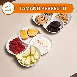 Bruntmor 8.5 inch Ceramic 4-Section Stackable Serving Tray in White, Set of 2 Appetizer, Snack, Dessert Platters | Reusable, Perfect for Dinner Party, BPA-Free, Oven and Dishwasher Safe