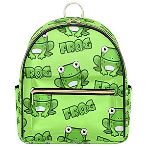Green Frog Mini Backpack Purse for Women, Cartoon Frog Leather Small Backpack Casual Travel Daypacks Shoulder Bag for Girls Teen