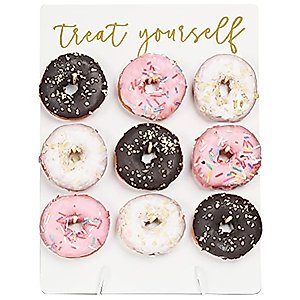 Rmeosye Donut Wall Display Stand Reusable Donut Holder Board Rustic Wood Doughnut Food Buffet Display for Wedding, Baby Shower, Bridal Shower, Birthday Party Treat Yourself Fits 9 Donuts (White)