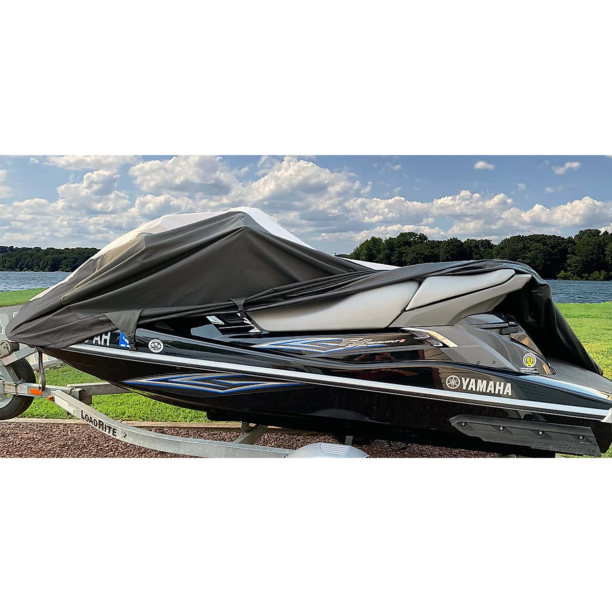SBU Jetski Cover Compatible for Yamaha Wave Runner VX Deluxe 2007-2014 Jet Ski PWC Cover Black/Grey