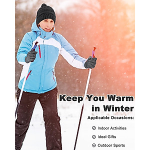 Suhine 8 Pcs Winter Beanie Hat and Gloves Set for Women Pompom Beanie Hat Fleece Lined Hats with Women Touchscreen Gloves, 4 Colors