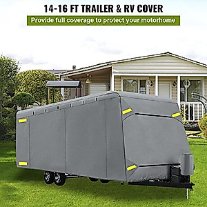 VEVOR RV Cover, 14'-16' Travel Trailer RV Cover, Windproof RV & Trailer Cover, Extra-Thick 4 Layers Durable Camper Cover, Waterproof Ripstop Anti-UV for RV Motorhome with Adhesive Patch & Storage Bag