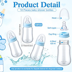 Roowest Bottle Chug Baby Shower Game Favors including Bear Theme Bottle Chug Game Wooden Sign and 18 Pcs Blue Baby Bottles for Baby Shower Game Gender Reveal Party Supplies
