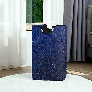 OREZI Blue Shiny Galaxy Stars Laundry Hamper,Waterproof and Foldable Laundry Bag with Handles for Baby Nursery College Dorms Kids Bedroom Bathroom