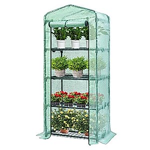 VIVOSUN Mini 4-Tier Greenhouse, 27 x 19 x 63-Inch Reusable Portable Warm House with Green PE Cover and Shelf for Compact Garden and Small Backyards