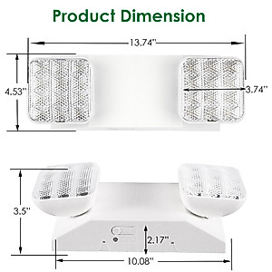 GRUENLICH LED Emergency Light, Exit Lighting Fixtures with Two LED Heads and Back-Up Batteries, UL 924 Qualified, 120-277 Voltage, 4-Pack