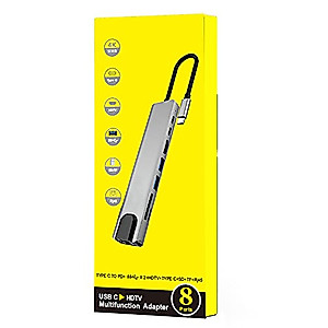 ANDROSET 8 in1 USB C to Type C USB 3.0 Hub 4K HDMI Ethernet Micro SD/TF Card Adapter Dock