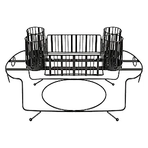 HOME DISTRICT Buffet Caddy for Plates, Utensils, Napkins 2 Tier Silverware Holder Dinner Plate Holder, Black Metal with Scroll Design