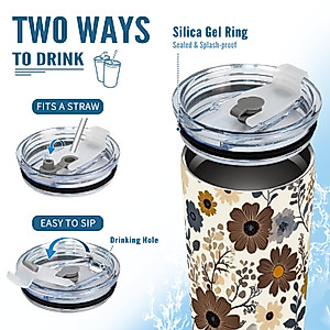 QWEUIOP 20oz Insulated Travel Coffee Mug Abstract Floral Pattern Stainless Steel Tumbler with Lid Double Wall Vacuum Coffee Cup For Hot and Cold Drinks14208