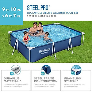 Bestway Steel Pro 9.8' x 6.6' x 26" Rectangular Steel Frame Above Ground Outdoor Backyard Swimming Pool Set with 330 GPH Filter Pump