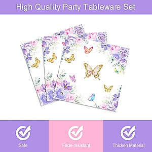 96 Pieces Butterfly Party Favors Decorations Tableware Set 24 Guests Girl Baby Shower Birthday Party Supplies Spring Butterfly Floral Party Dessert Plates Napkin Birthday Party Supplies