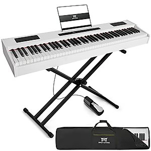 MUSTAR Digital Piano 88 Key Weighted Keyboard Hammer Action, MDP-1300 Weighted Keyboard Piano with Stand, Full Size Electric Piano Keyboard with for Beginners, Portable Case, Sustain Pedal, White