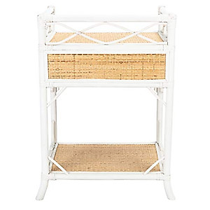 Safavieh Home Collection Rumi White and Natural Rattan 1-Drawer 1-Shelf Nightstand