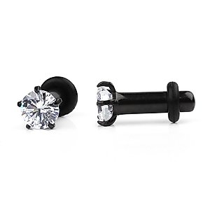 Ruifan Black Plated 316L Surgical Steel Single Flare Prong Set Clear CZ Ear Stretcher Expander Plugs Piercing Gauge with O-Ring 8G(3mm)- Sold As a Pair