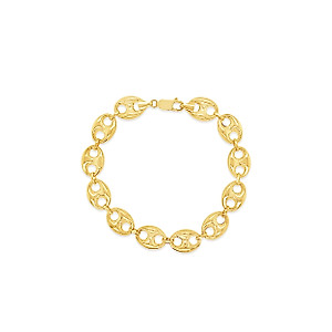 Olive & Chain 14k Gold Puffed Mariner Chain Bracelet for Men/Women, Gold, Hypoallergenic, Lobster Clasp Closure (11 mm, 8.5 Inch)