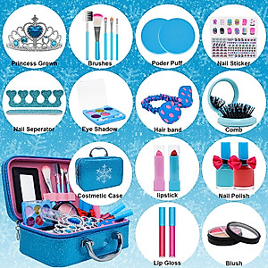 Kids Makeup Kit for Girl Toys, Princess Toys With Makeup kit Nail Polish Set Little Girls Toddlers Dress up Set Birthday Gift Play Makeup Kits For Girls Ages 6-10