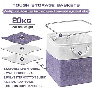 AUSSIY Cube Storage Bin, Collapsible Fabric Storage Bins With Handles, For Clothes Storage, Book , 13×13×13inches, Pack of 6 (White Purple)