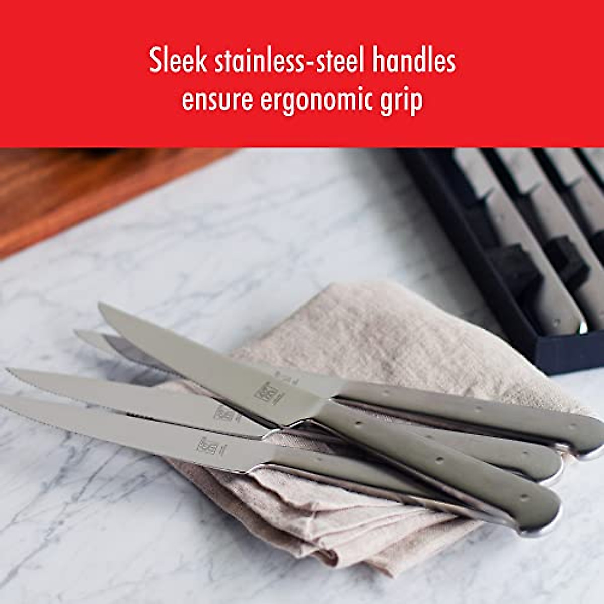 ZWILLING Porterhouse Razor-Sharp Steak Knife Set of 8 with Black Presentation Case, Gift Set, Silver