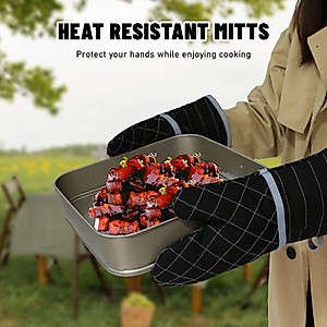 Irishom Oven Mitts - Long Kitchen Gloves Heat Resistant 260℃/500°F, Cooking Oven Mitts Grids Horizontal Stripes Pattern for Kitchen Cooking Baking BBQ