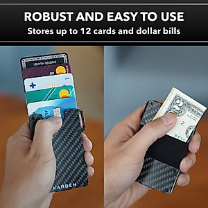KARBEN RFID Wallet Carbon Fiber - Smart Credit Card Holder for Back, Front Pocket | 12 Space Aluminum, Metal Money Clip | Minimalist Wallets for Men and Women (Black)