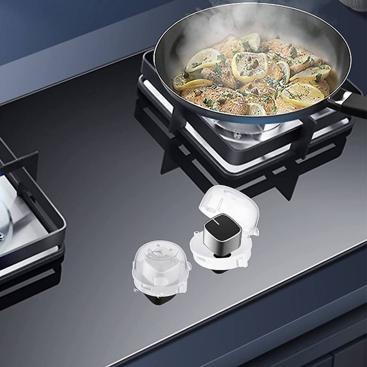 Arriveok 8 Pcs Gas Stove Knob Covers, Baby Oven Lock Kitchen Safety Guards Child Proof Knob Covers Stove Top Protector with Self Adhesive Tape (White)