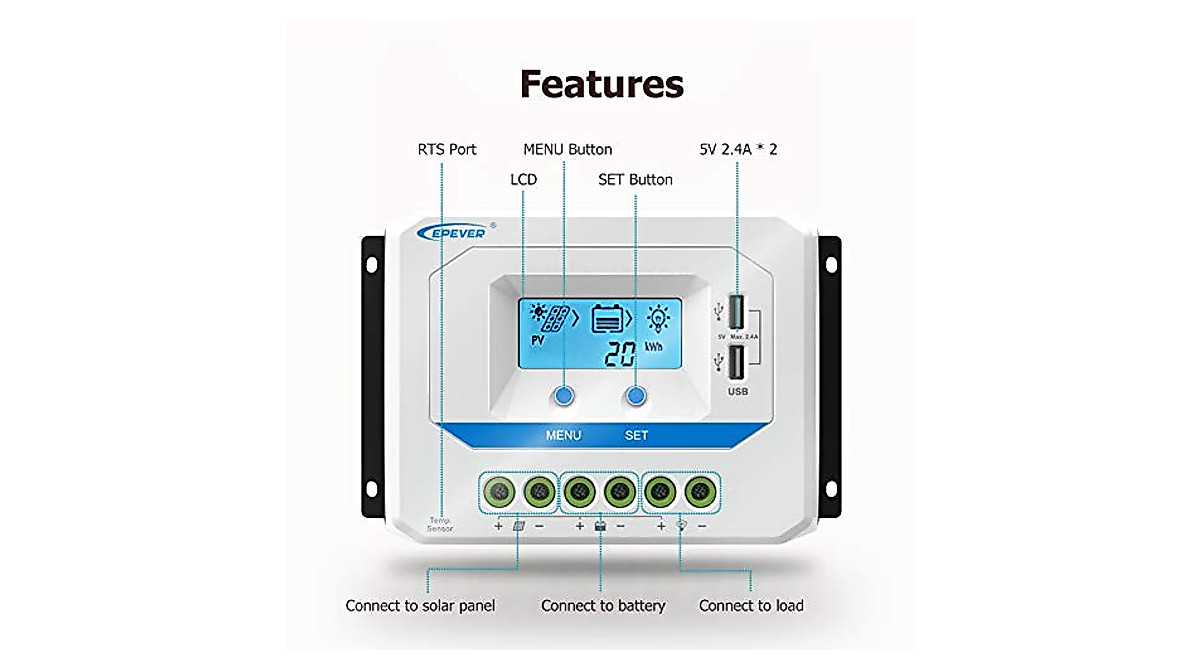 EPEVER 45A Solar Charge Controller with Dual USB
