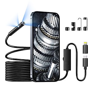 [Dual-Lens] Endoscope Camera with Light, 1920P Borescope Inspection Camera with 8+1 Adjustable LED Lights, Semi-Rigid Snake Cable 16.5FT, IP67 Waterproof for iPhone, iPad, Samsung,Cool Gadgets for Men