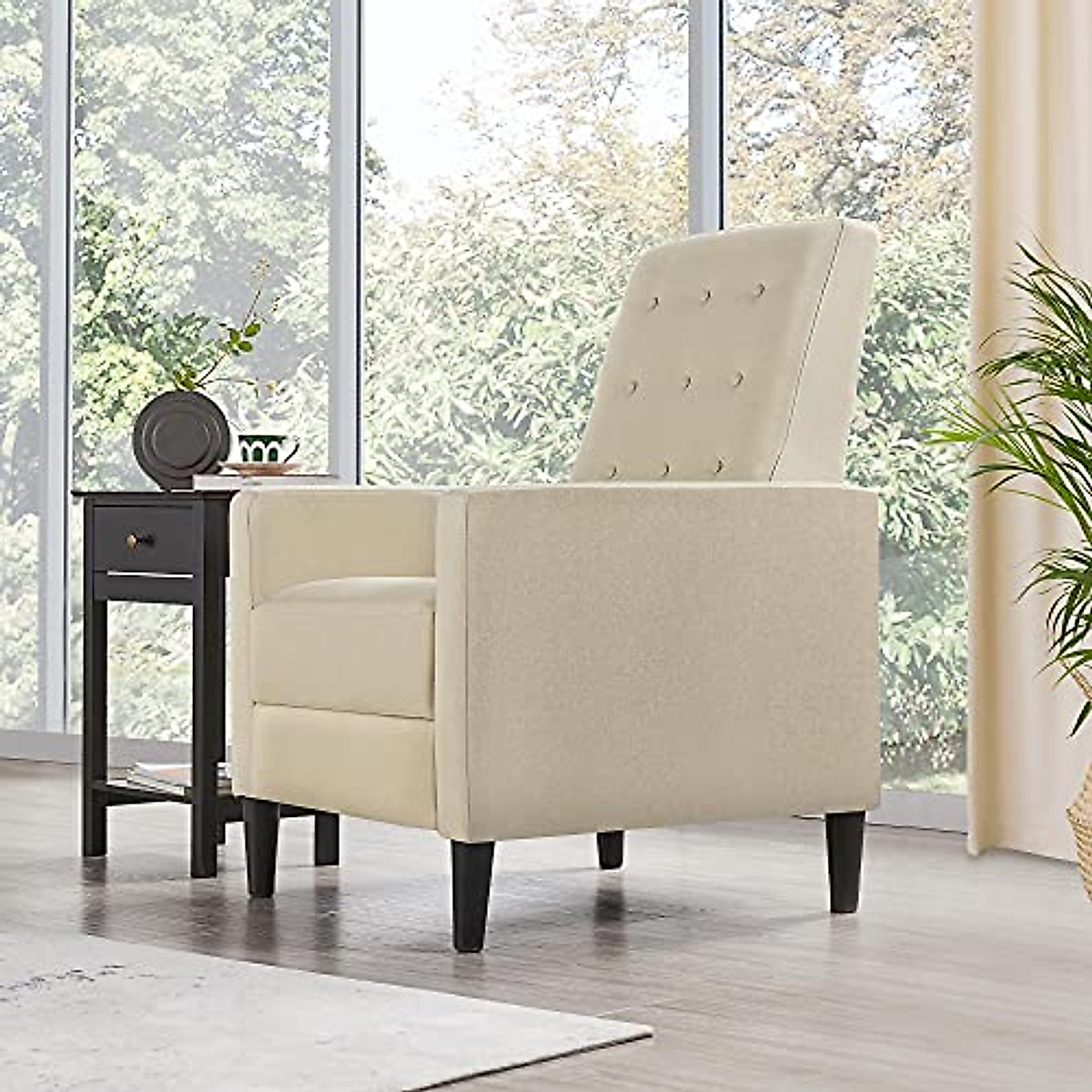 Yaheetech Fabric Recliner Chair Mid-Century Modern Recliner Adjustable Single Recliner Sofa with Thicker Seat Cushion Tufted Upholstered Sofa with Pocket Spring for Living Room Bedroo Beige