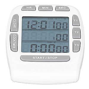 Multifunction Triple Timer, Car Home Universal 3 Channel Timer Clock + Millisecond + Stopwatch Count Down Timer LCD Display for Car, Home, Kitchen Monitors and Data Loggers