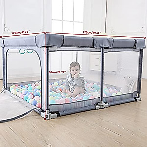 UBRAVOO Foldable Baby Playpen, Safe No Gaps Kids Activity Center with Breathable Mesh & Large Zipper Door, Portable Toddler Playard for Indoor & Outdoor, 49“x*49”x27“(Grey)