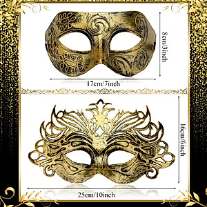 Yunsailing 30 Pieces Masquerade Masks Venetian Mardi Gras Antique Masks with Strap for Women Men Carnival Prom Mask Party(Gold)