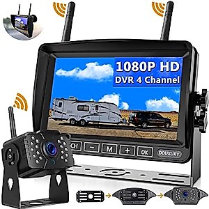 RV Wireless Backup Camera, DOUXURY IP69 Waterproof 170° Wide View Angle HD 1080P Backup Camera + HD LCD 7" Monitor, Digital Wireless Backup Camera System for Truck 5th Wheel Trailer Pickup Camper Bus