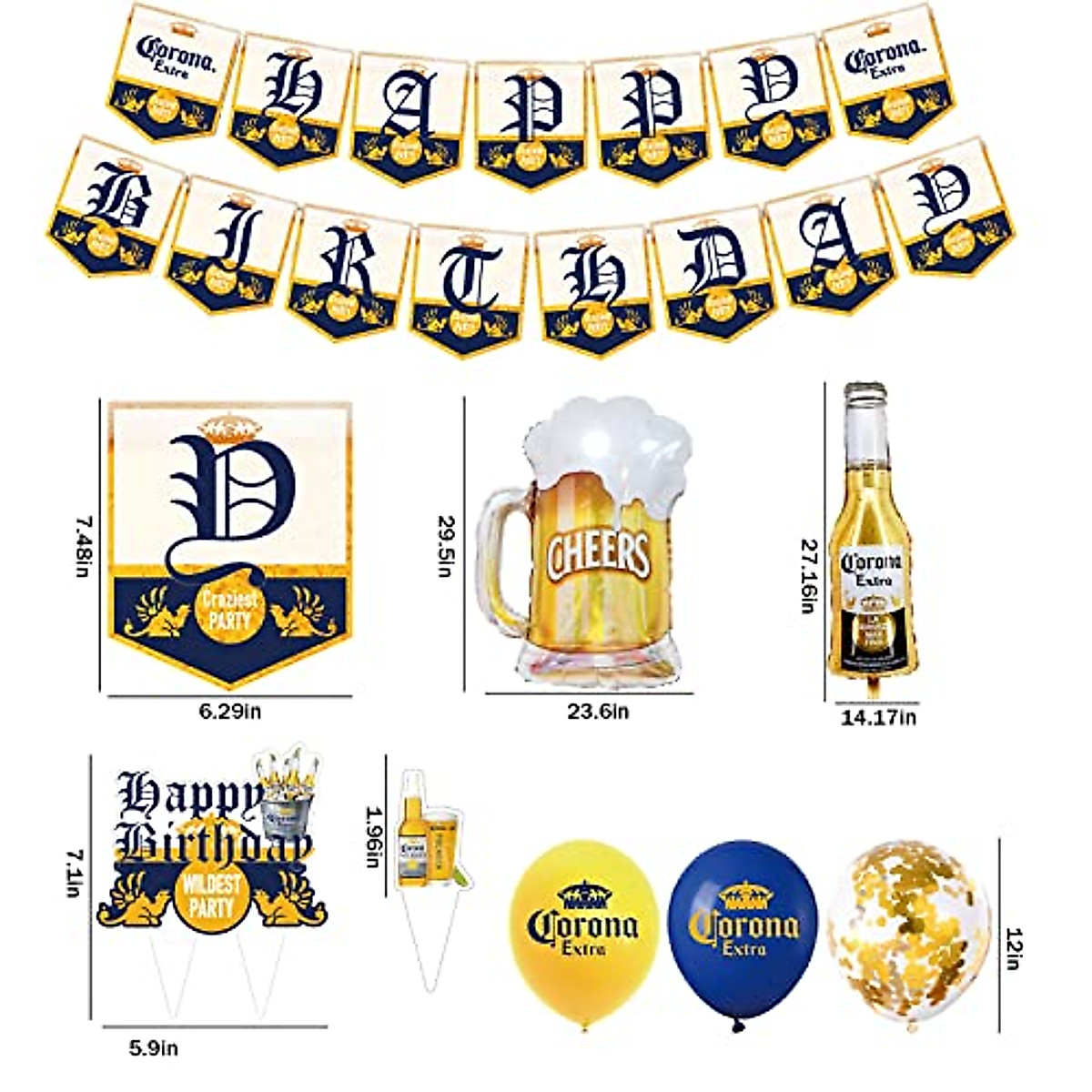 Drivoat 34 Pcs Corona Beer Themed Party, Birthday Party Balloon Decorations, Include Cupcake Decoration , Happy Banner, Aluminum Film latex suit (golden)