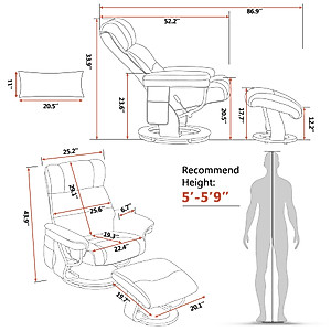 MCombo Swivel Recliners with Ottoman, Reclining TV Chairs with Vibration Massage, Faux Leather Ergonomic Lounge Chair for Living Room Bedroom 4832 (Dark Grey)